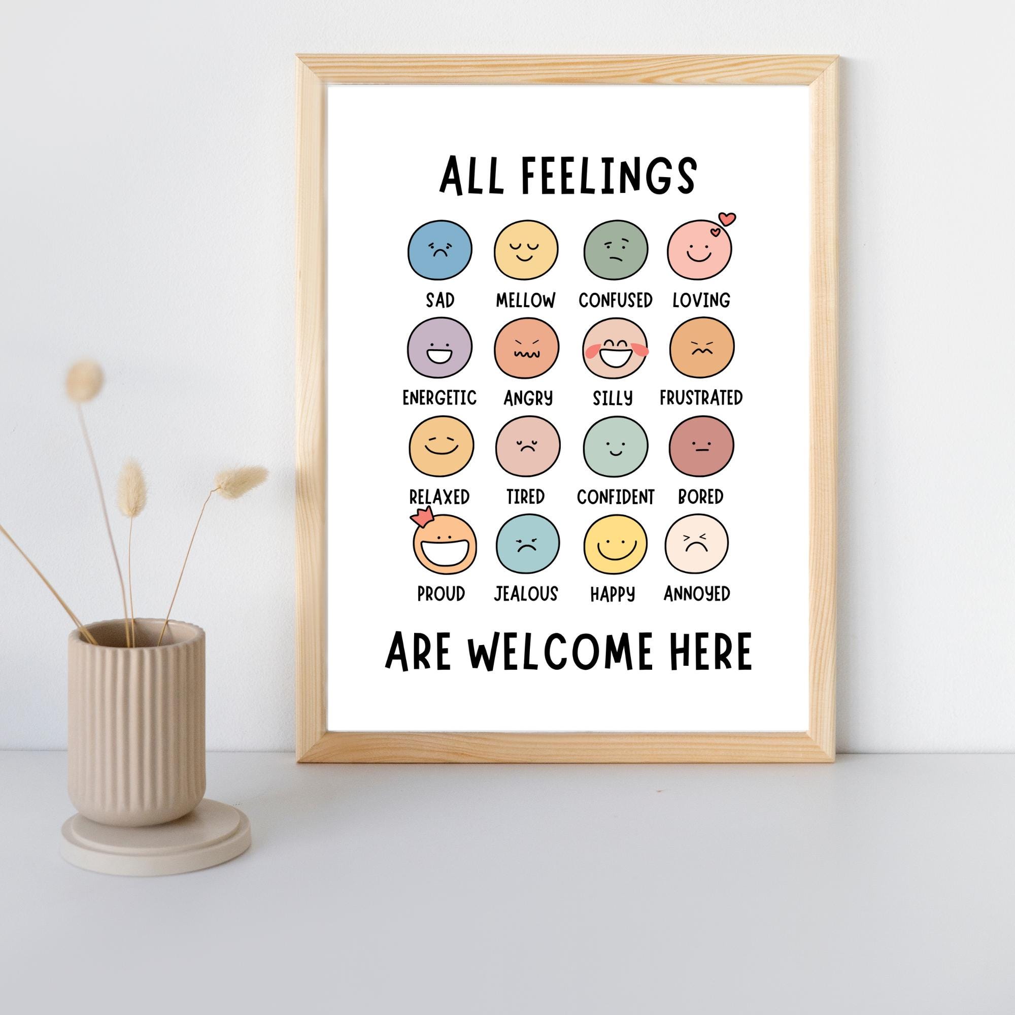 All Feelings Are Welcome Here Poster, Boho Classroom Decor, Feelings ...