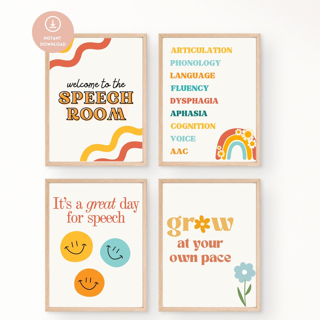 4 Groovy Speech Posters, Speech Therapy Room Decor, SLP Posters, SLP ...