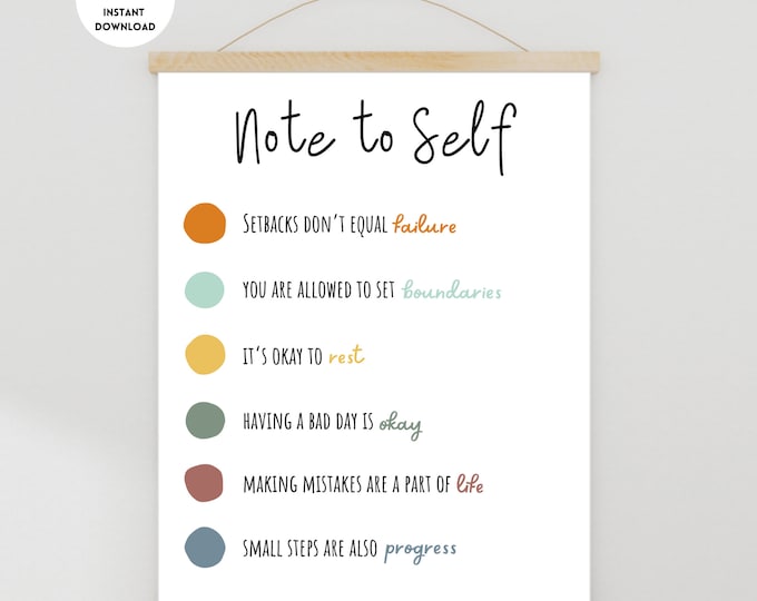 Note to Self Poster, Self Care Poster, Be Kind to Yourself, Daily Check ...