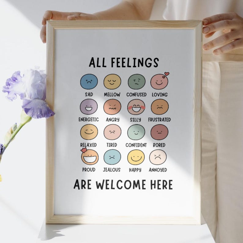 All Feelings Are Welcome Here Poster, Boho Classroom Decor, Feelings ...