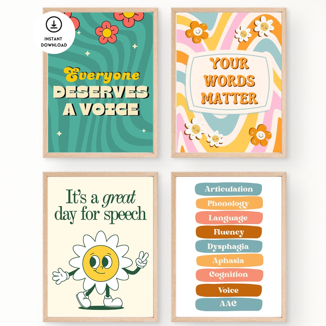 4 Retro Speech Posters, Speech Therapy Posters, SLP, Speech Pathology ...