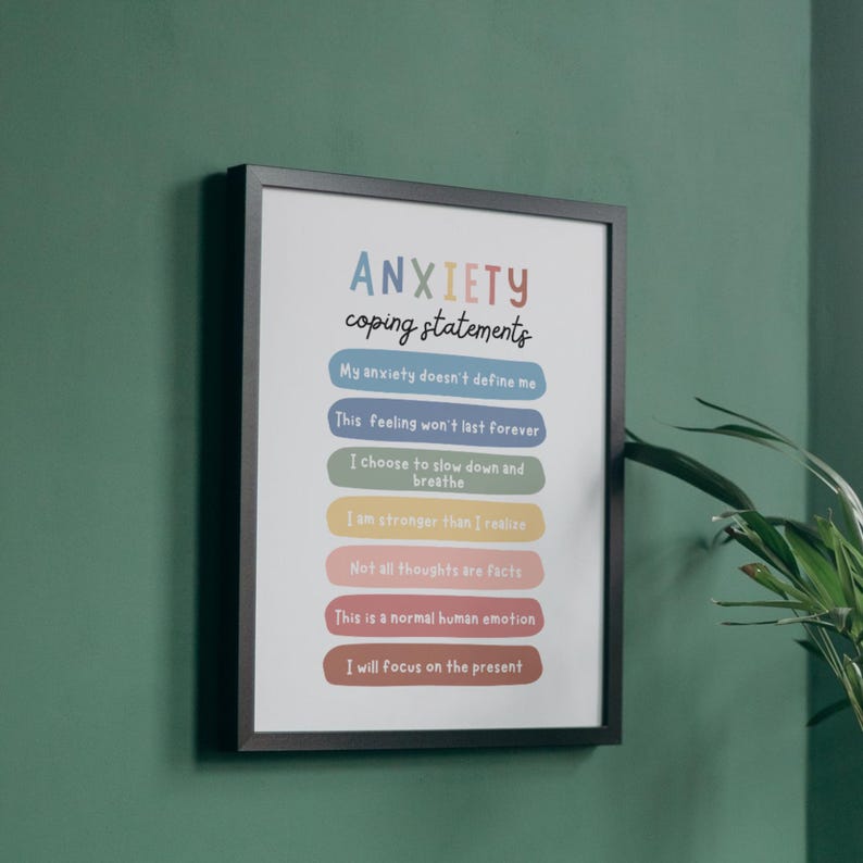 Anxiety Coping Statements Poster, Feelings Poster, Emotions Chart, Calm ...