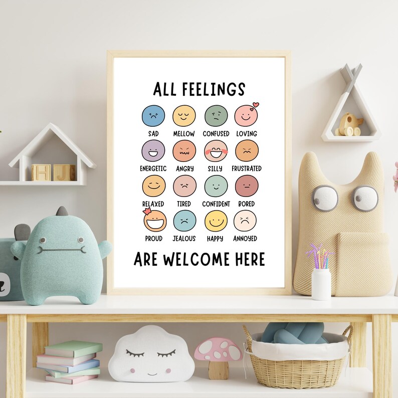 All Feelings Are Welcome Here Poster, Boho Classroom Decor, Feelings ...