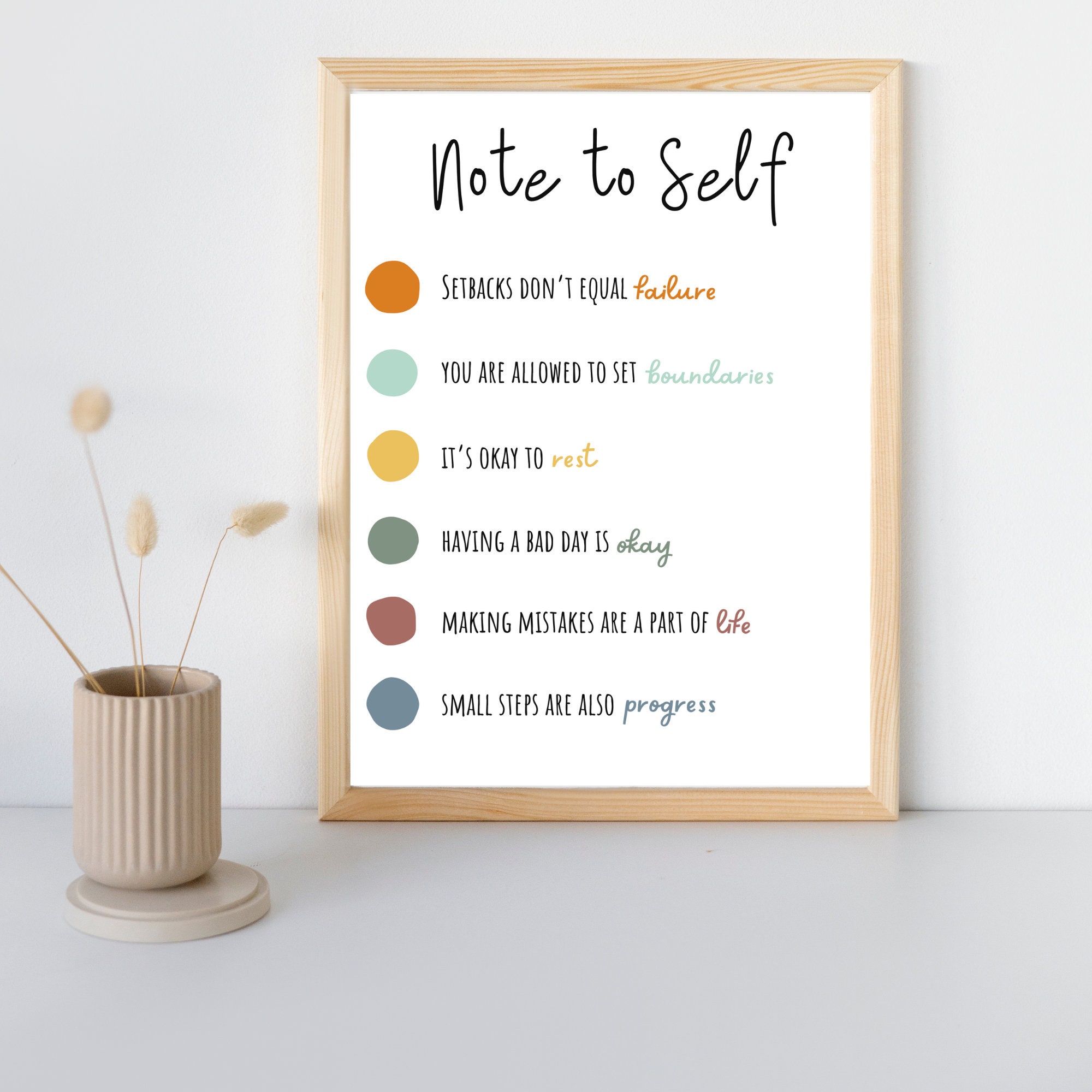 Note to Self Poster, Therapy Office Decor, Mental Health Poster, Daily ...