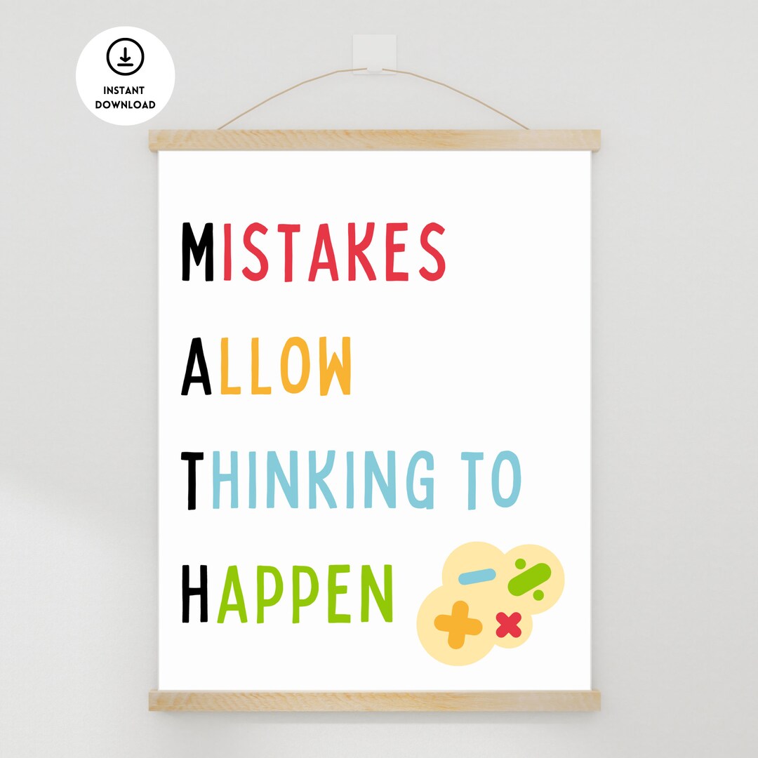 Mistakes Allow Thinking to Happen Poster, Math Poster, Math Printable ...