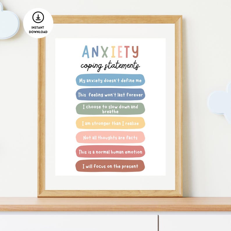 Anxiety Coping Statements Poster, Feelings Poster, Emotions Chart, Calm ...