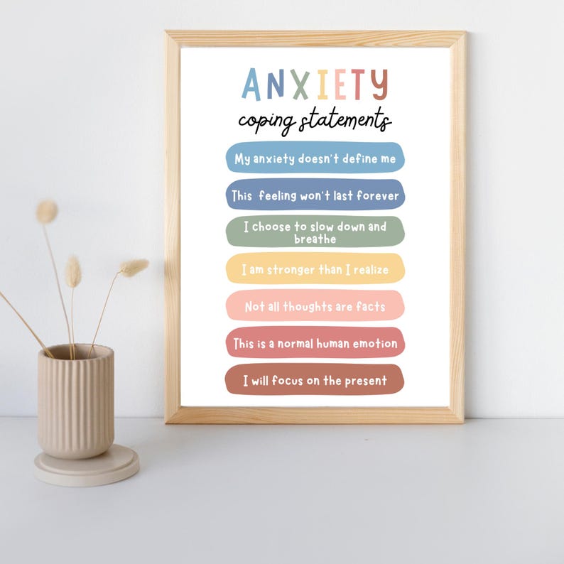 Anxiety Coping Statements Poster, Feelings Poster, Emotions Chart, Calm ...