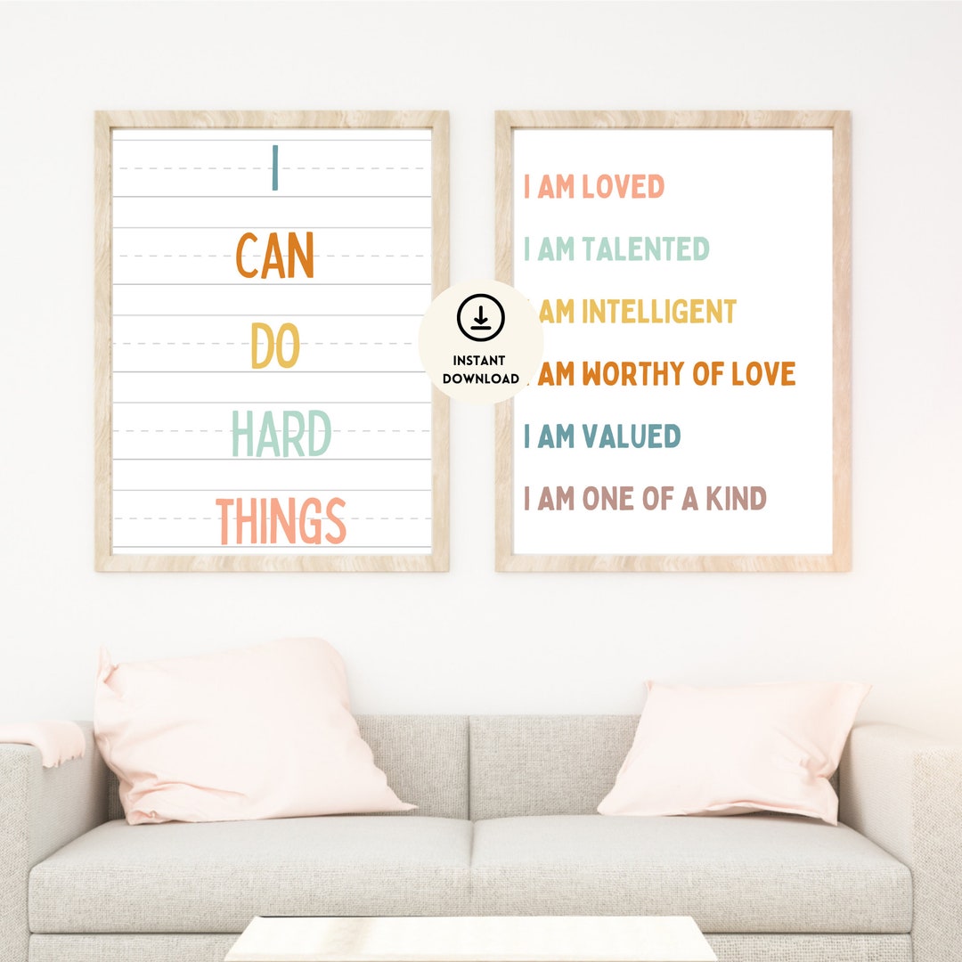 I Can Do Hard Things Poster Set, Childrens Affirmation, Positive ...