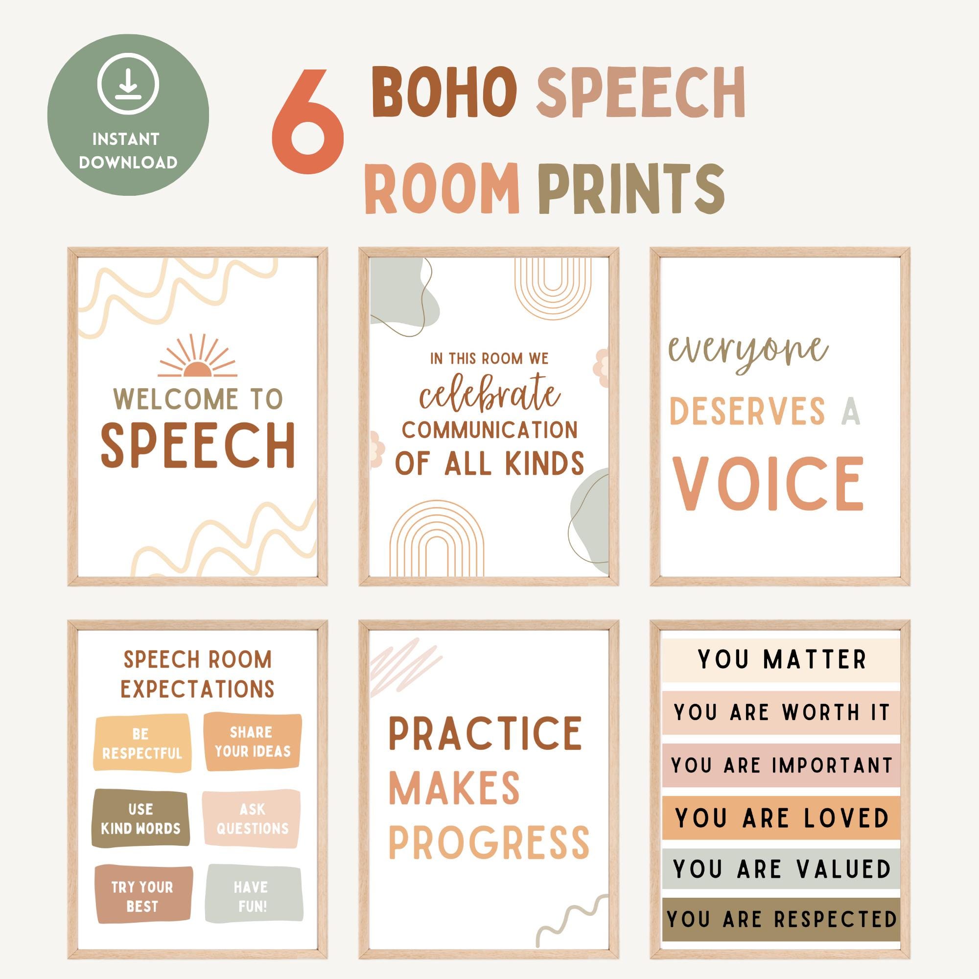 6 Boho Speech Room Posters, Speech Therapy Posters, Speech Classroom ...