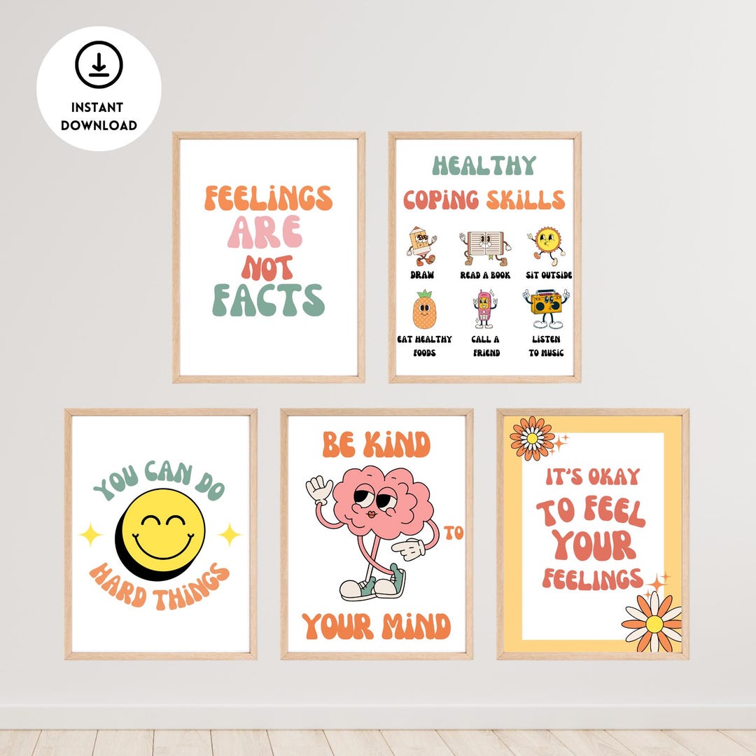 Retro Motivational Poster Bundle, 5 Mental Health Posters, Counseling ...