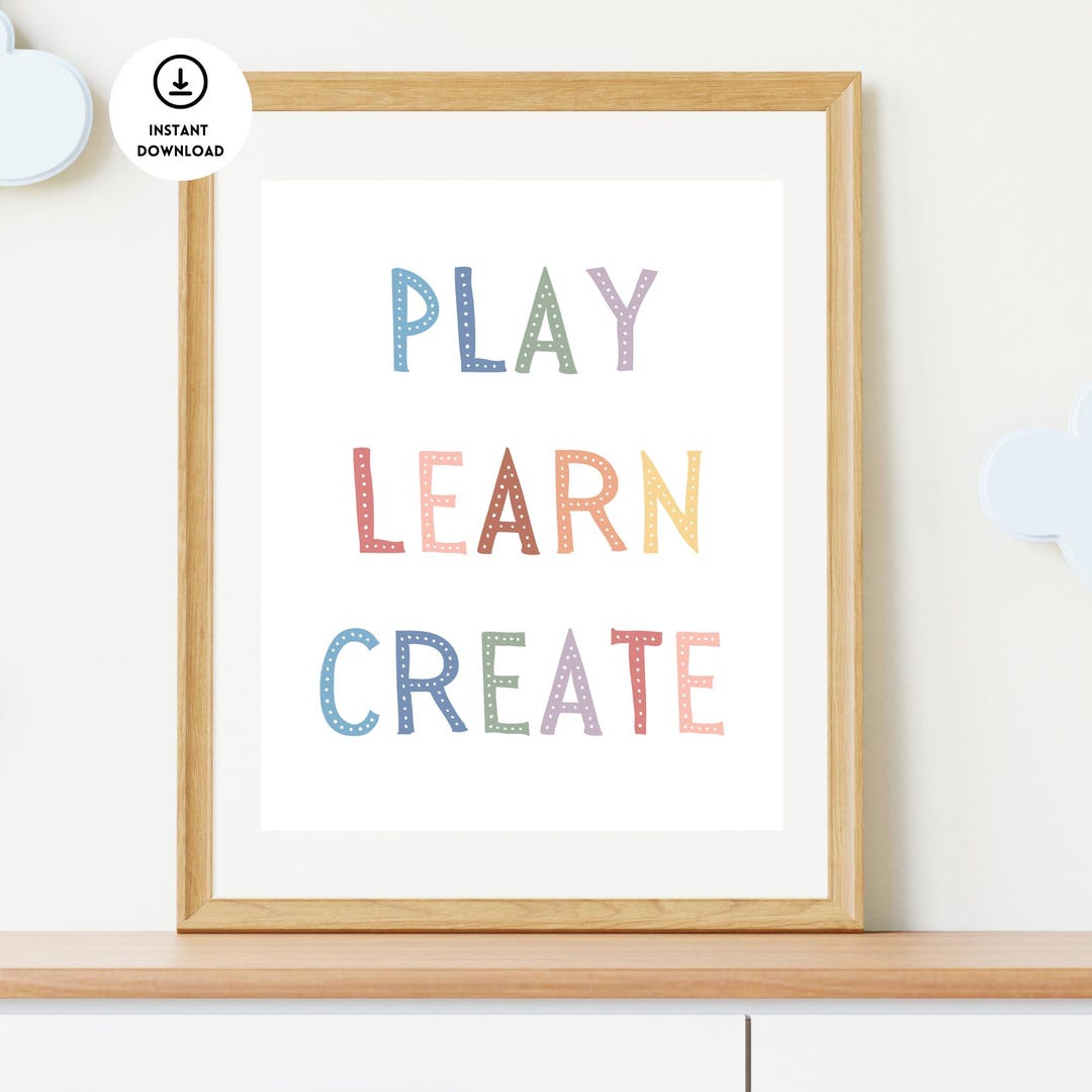Play Learn Create Poster, Playroom Sign, Playroom Poster, Playroom Wall ...