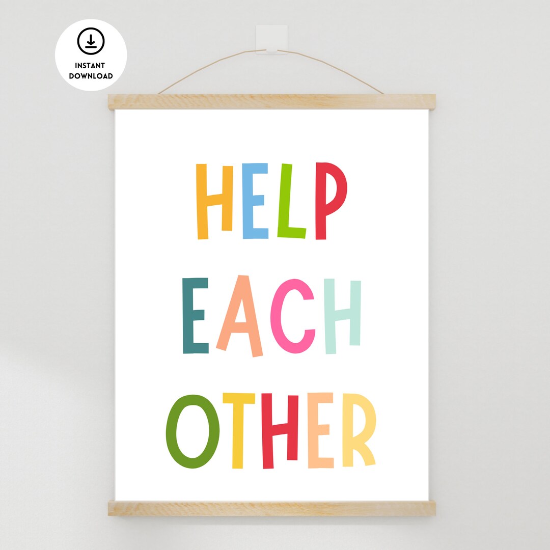 Help Each Other Poster, Kid Printable, Playroom Decor, Playroom Art ...