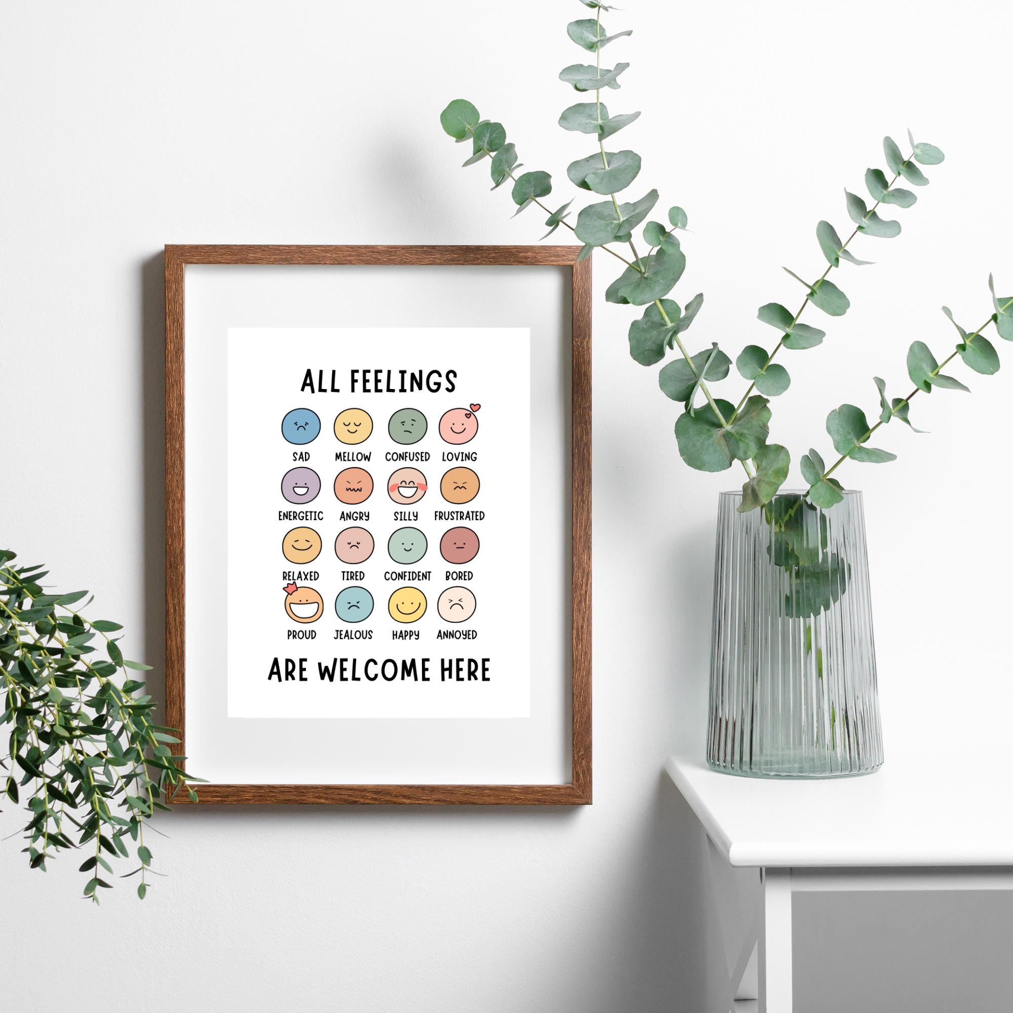 All Feelings Are Welcome Here Poster, Boho Classroom Decor, Feelings ...