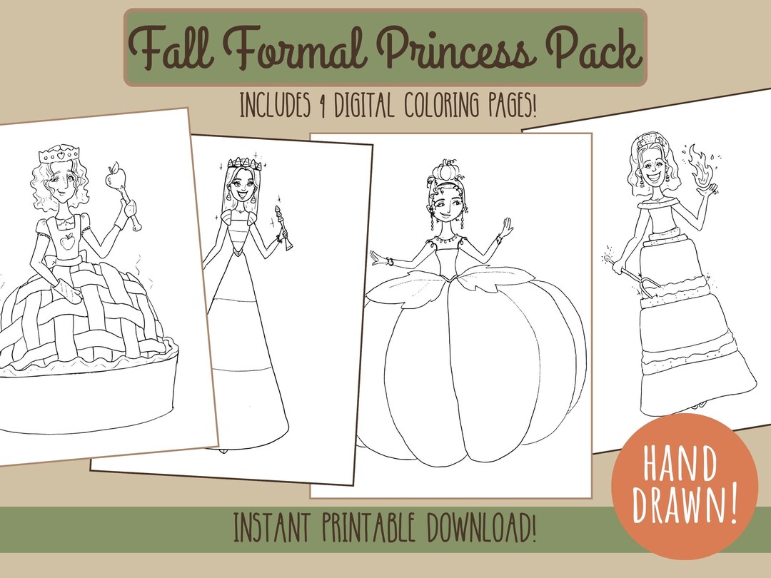 Hand Drawn Fall Princess Coloring Pages. Apple Pie, Candy Corn, Smore's ...