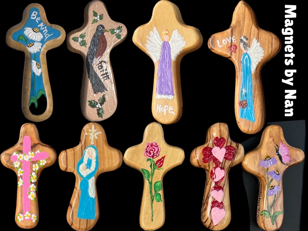 Olive Wood Cross Magnets Hand Painted by Nan - Etsy