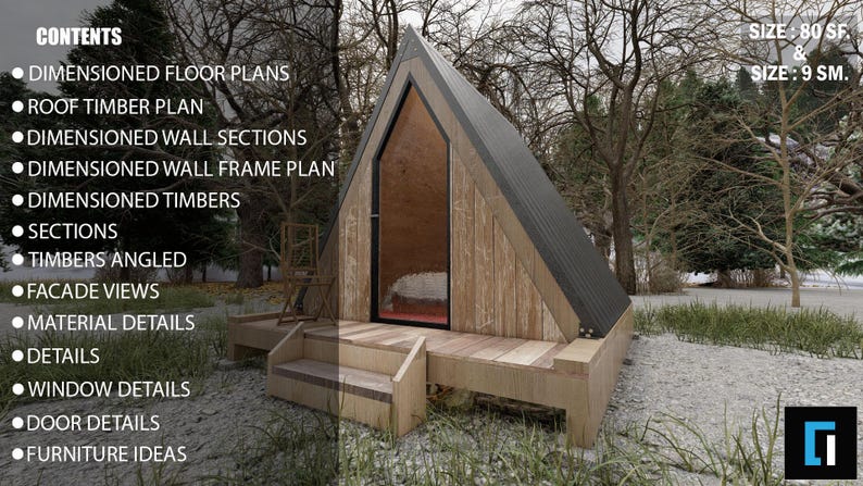 Cabin DIY Plans 9' X 9' A-frame Modern House Architectural Custom 80SF ...
