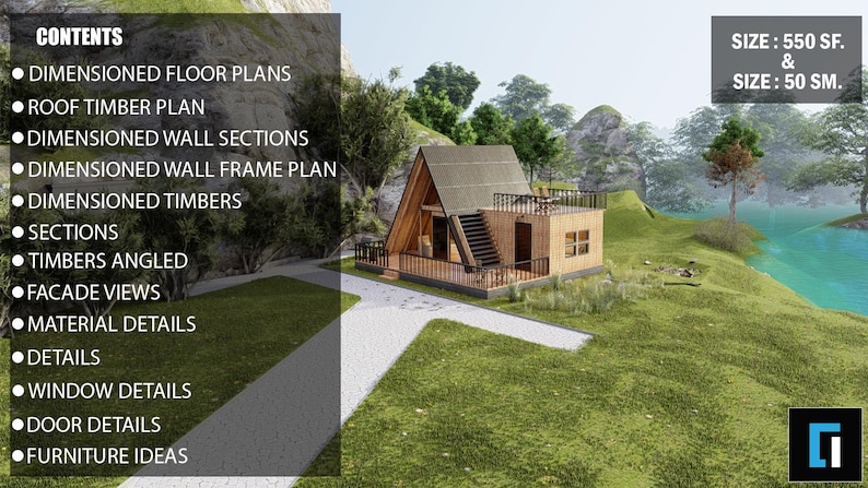 550SF A-frame Cabin DIY Plans Large Modern House Architectural Custom ...