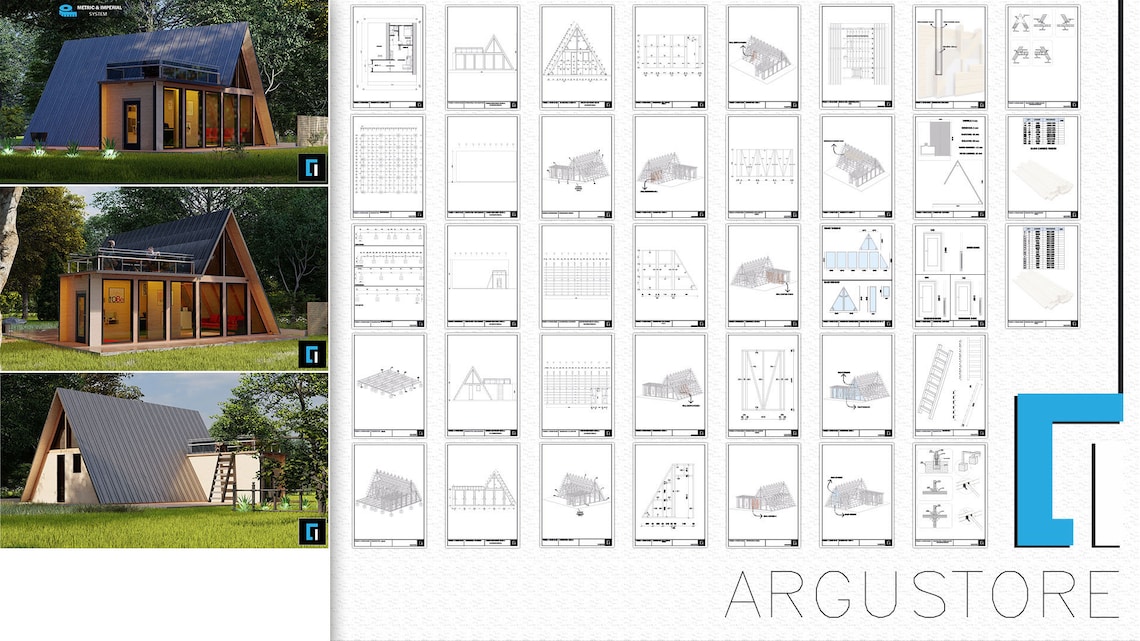 Tiny A-frame Cabin DIY Plans: 750SF Modern House Blueprint - Etsy