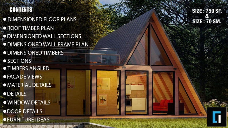 Tiny A-frame Cabin DIY Plans: 750SF Modern House Blueprint - Etsy Canada
