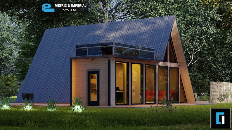 Tiny A-frame Cabin DIY Plans: 750SF Modern House Blueprint - Etsy