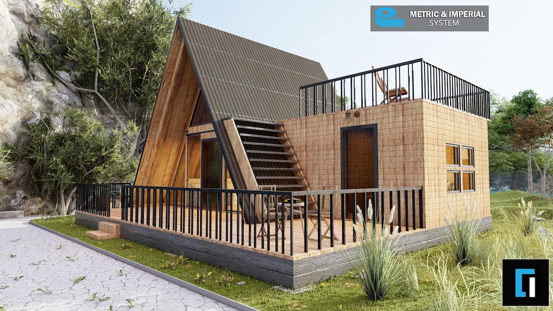 550SF A-frame Cabin DIY Plans Large Modern House Architectural Custom ...