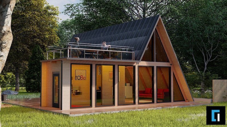 Tiny A-frame Cabin DIY Plans: 750SF Modern House Blueprint - Etsy