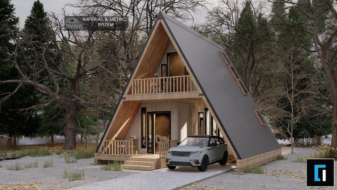 800 Sq Ft A Frame Cabin Plans With Loft | 2 Bed Tiny Cabin Design PDF ...