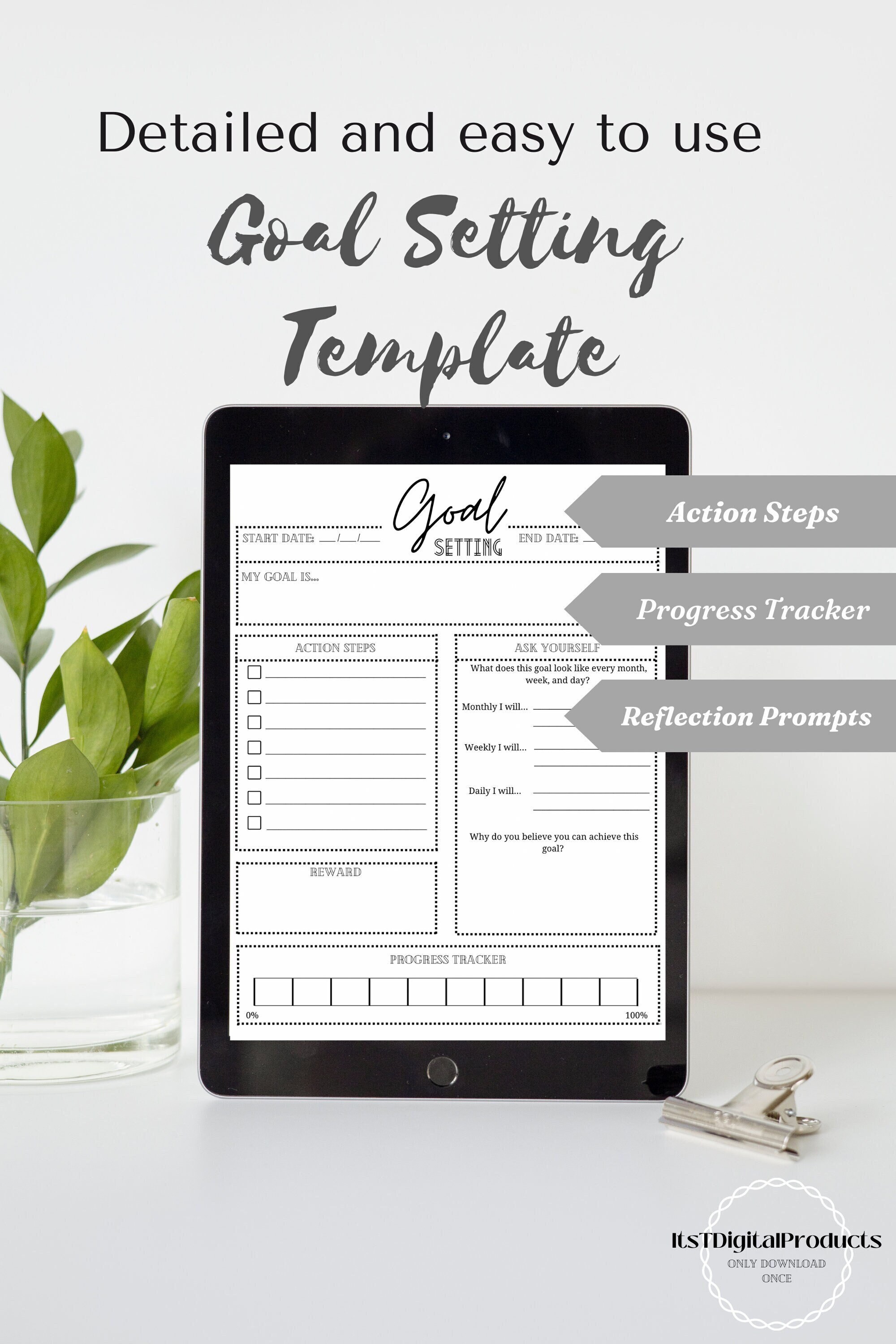 Printable Goal Setting Template | Detailed Goal Planner | Progress ...