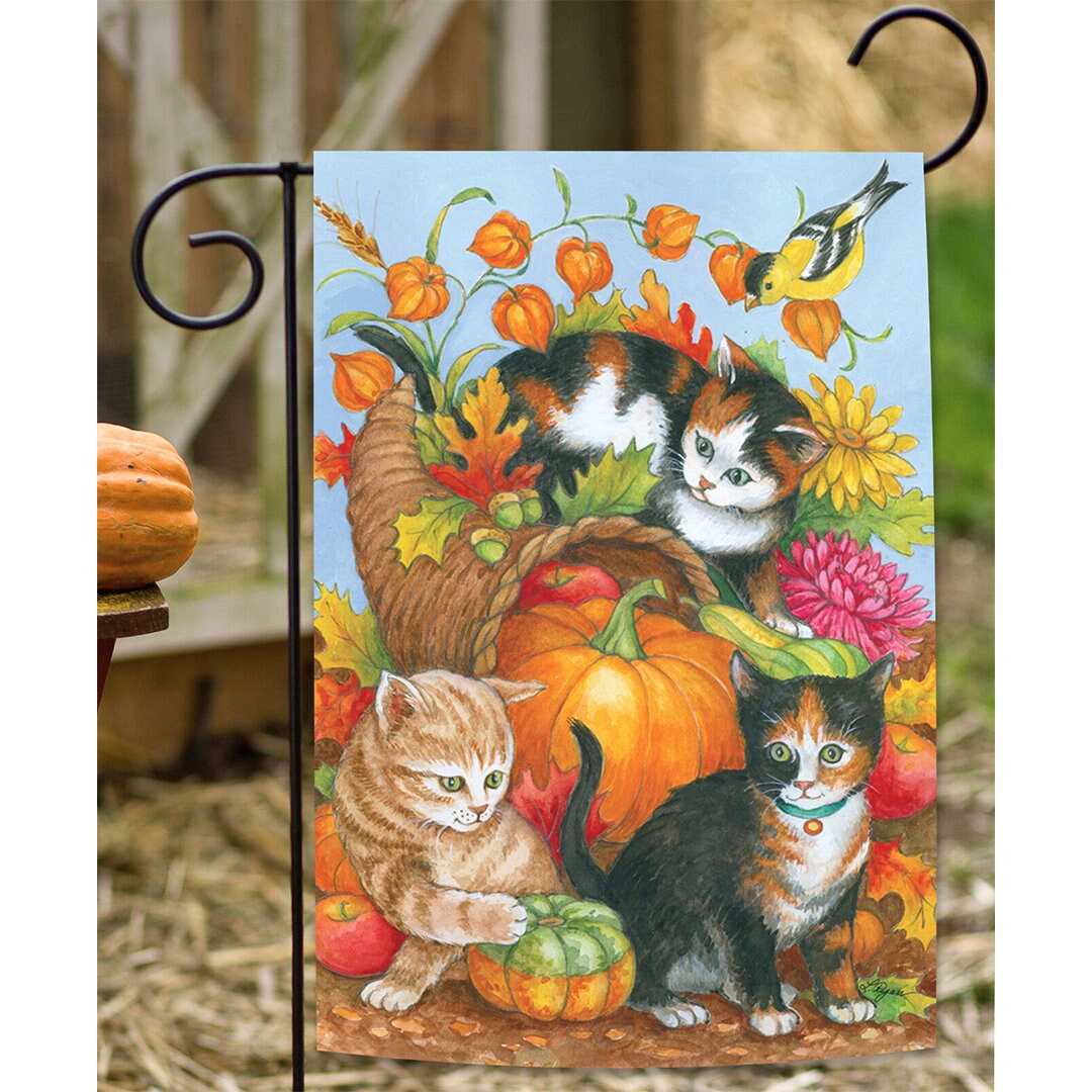 Flag Cornucopia Cat Pumpkin Flag Garden12x18 Fall Home Decor - Etsy