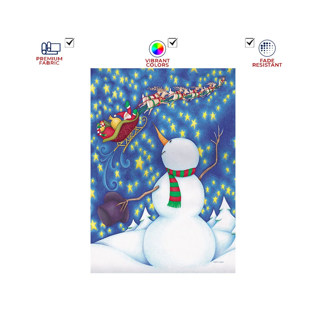 Winter Flag Snowman Christmas Sleigh Present Stars Seasonal Garden Flag ...