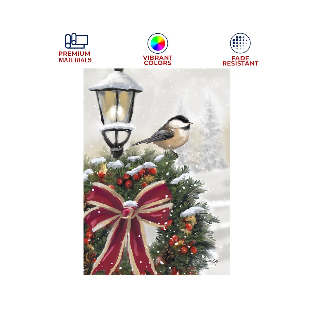 Cute Flag Winter Snow Wreath Cardinal Bird Garden12x18 Garden Seasonal ...
