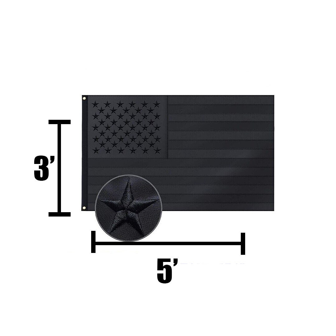 Flag Embroidered All Black American Flag 210D Quadruple Stitching Fly ...