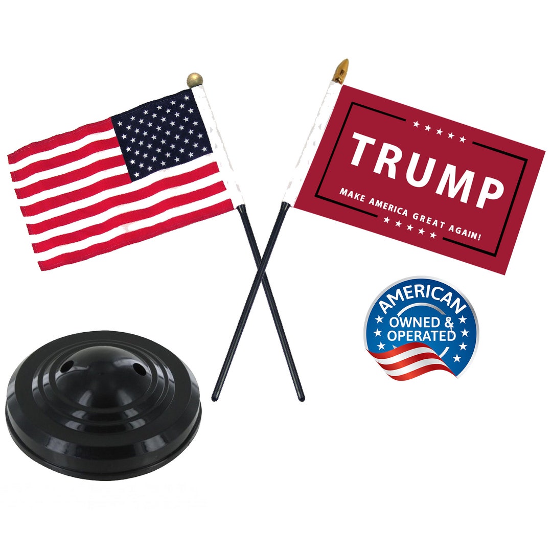 3pc Mini AMERICAN and TRUMP MAGA Flag Pack comes With Base - Etsy