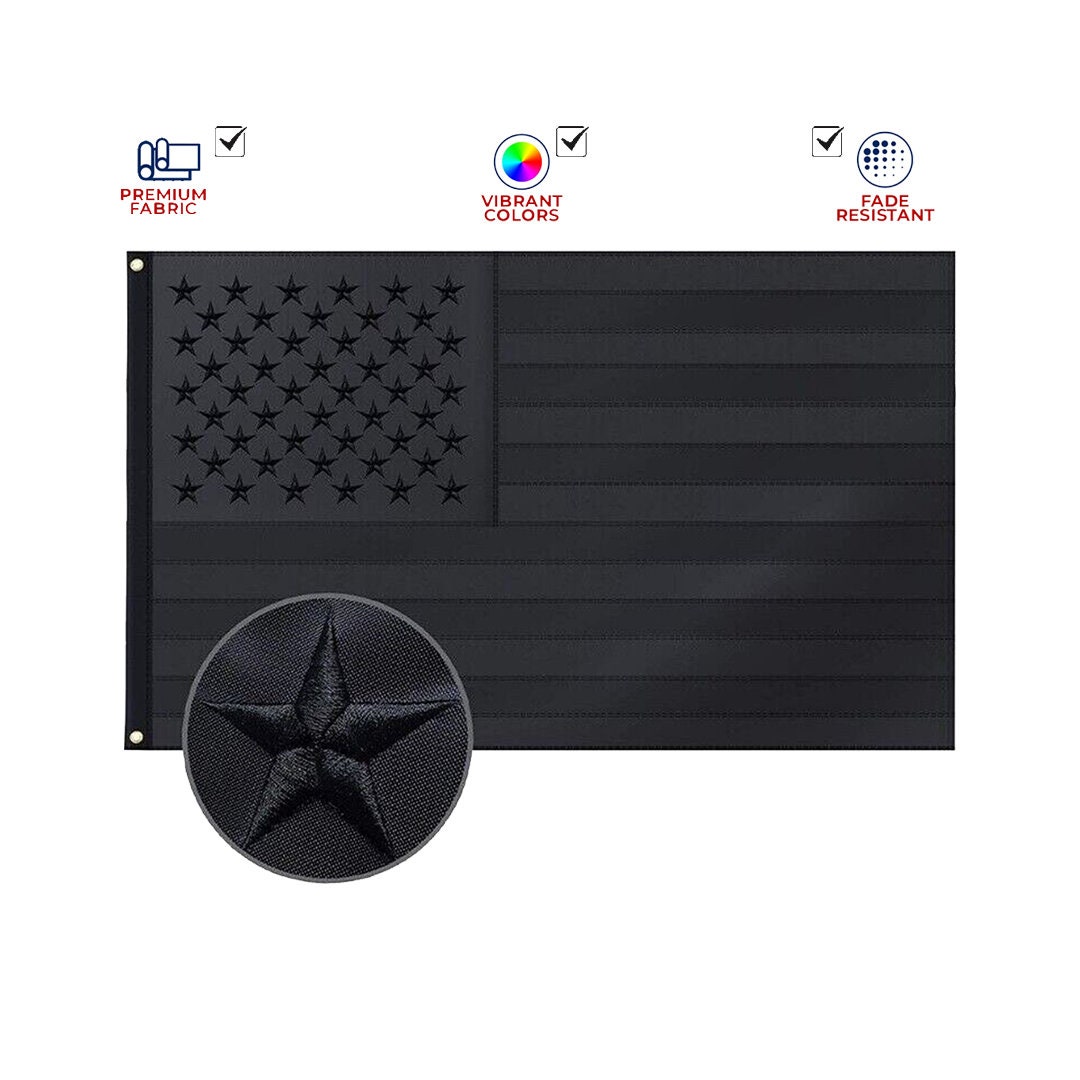 Flag Embroidered All Black American Flag **210D; Quadruple Stitching ...