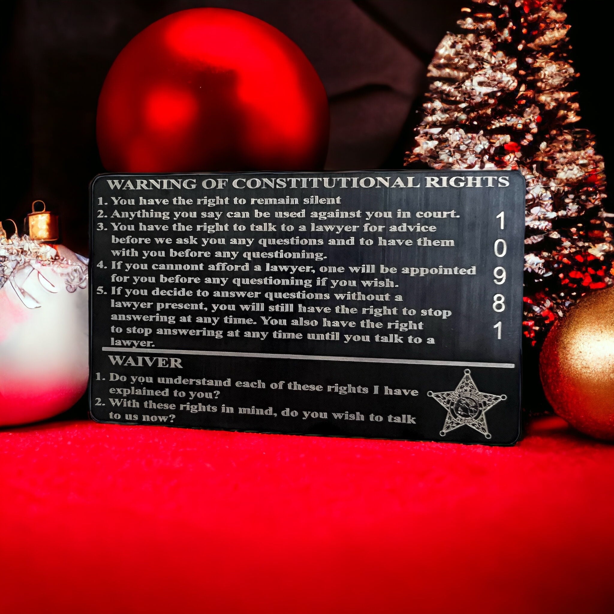 Large Metal Miranda Warning Card - Etsy