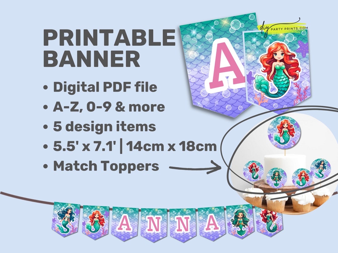 Printable Banner Digital Download Mermaid Banner Custom Banner - Etsy
