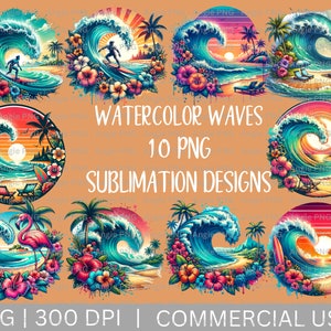 Ocean Clipart Bundle, Wave Clipart, Beach Designs for Sublimation ...