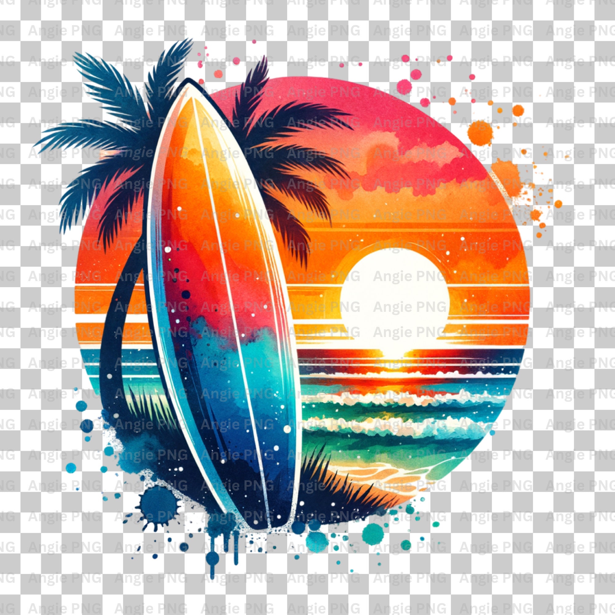 Watercolor Surfboard Clipart for T-shirts, Watercolor Beach PNG, Summer ...