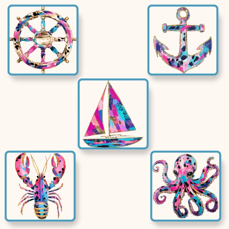 Nautical Clipart Bundle: Sailboat, Lobster, Whale Pngs, Digital ...