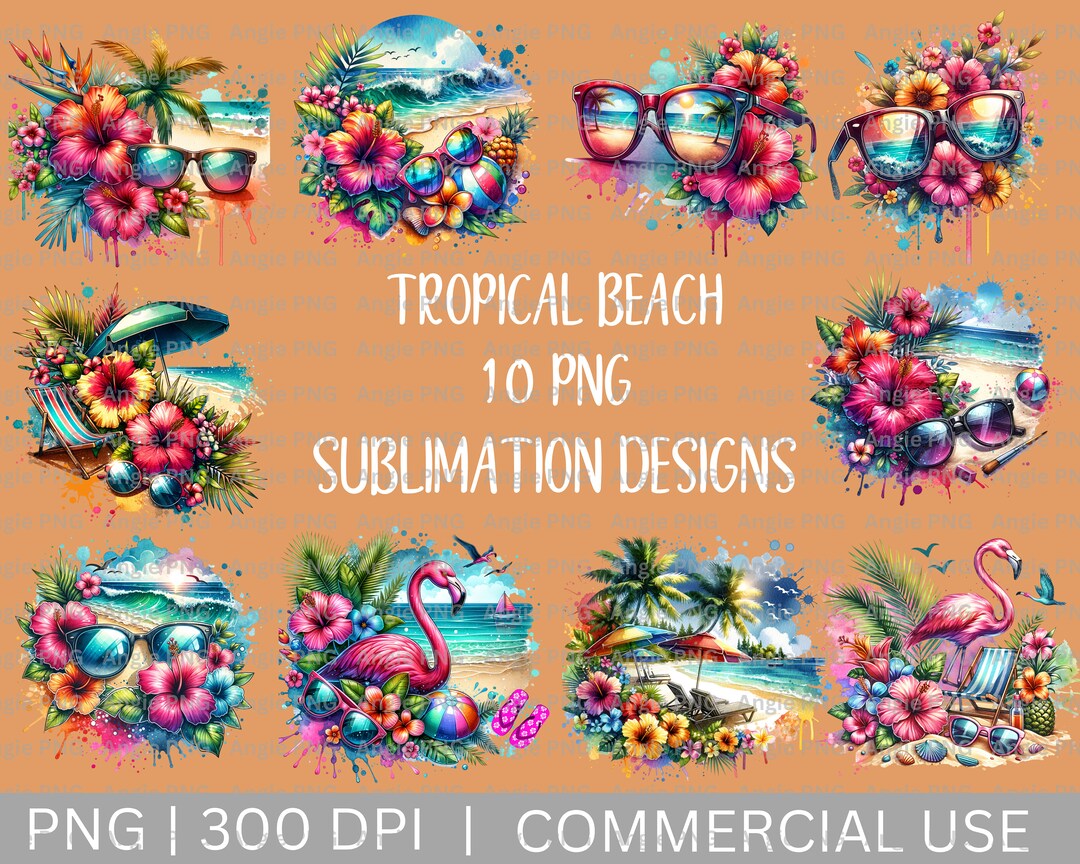 Watercolor Beach Clipart Bundle, Watercolor Summer PNG, Sunset ...