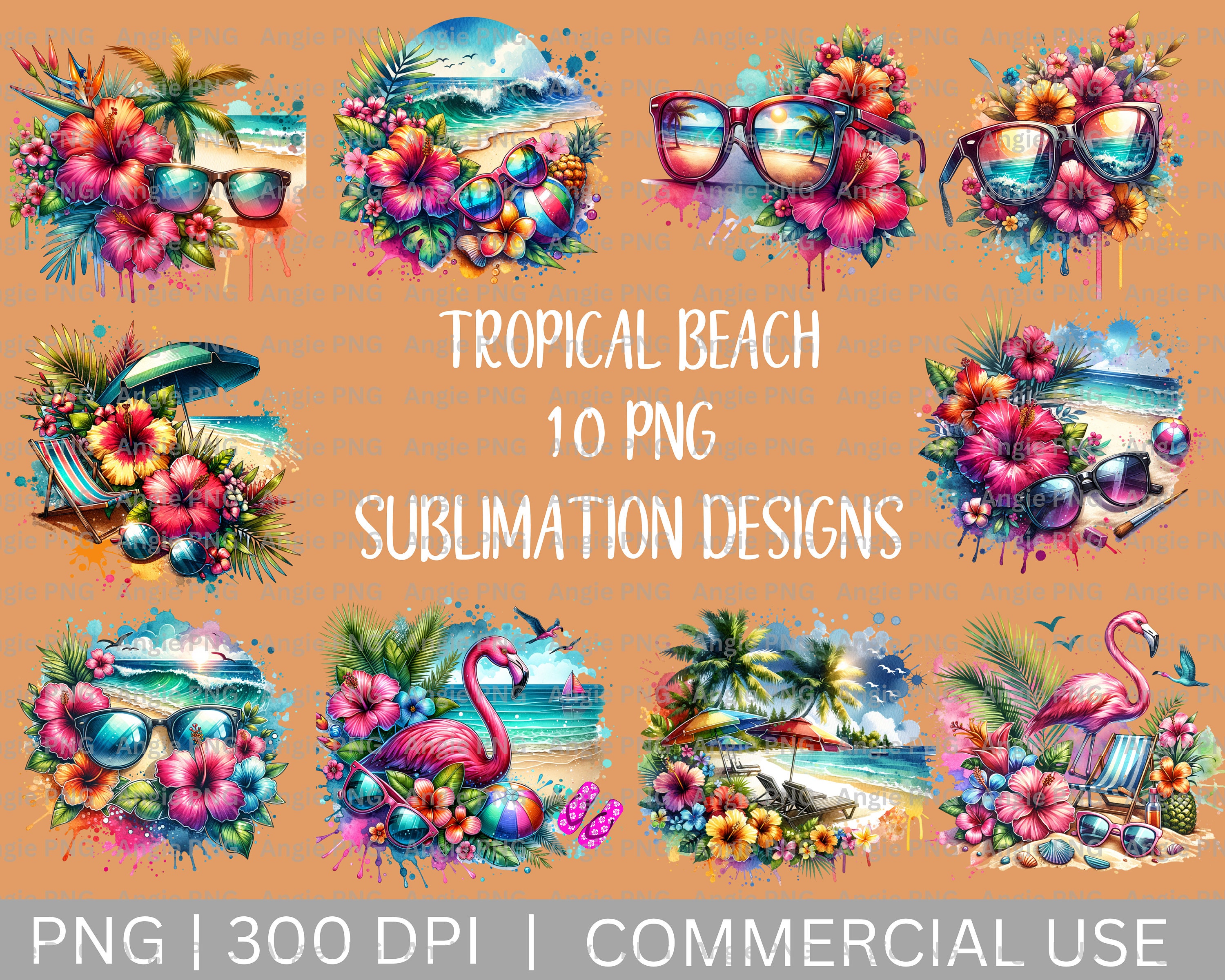 Watercolor Beach Clipart Bundle, Watercolor Summer PNG, Sunset ...