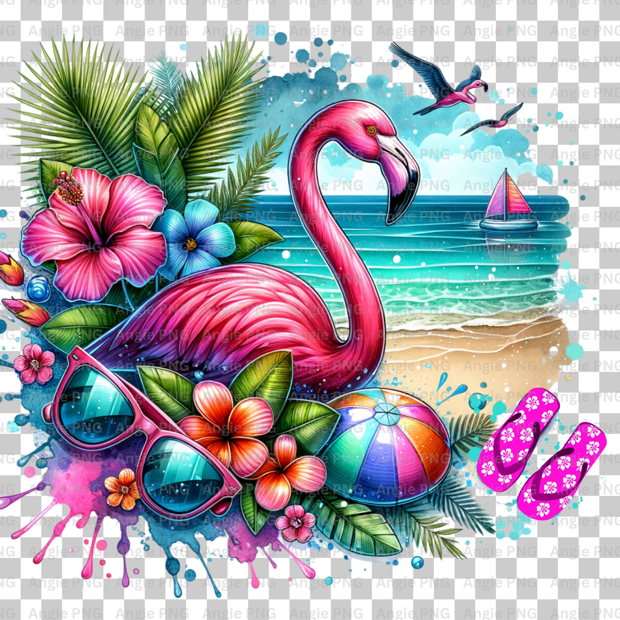 Watercolor Beach Clipart Bundle, Watercolor Summer PNG, Sunset ...