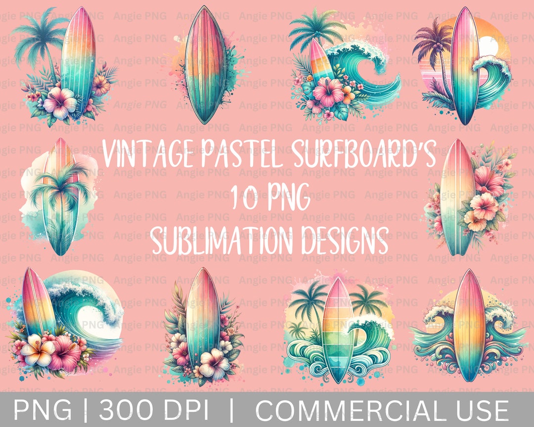 Watercolor PNG Designs, Pastel Clipart, Surfboard PNG, Summer Png ...