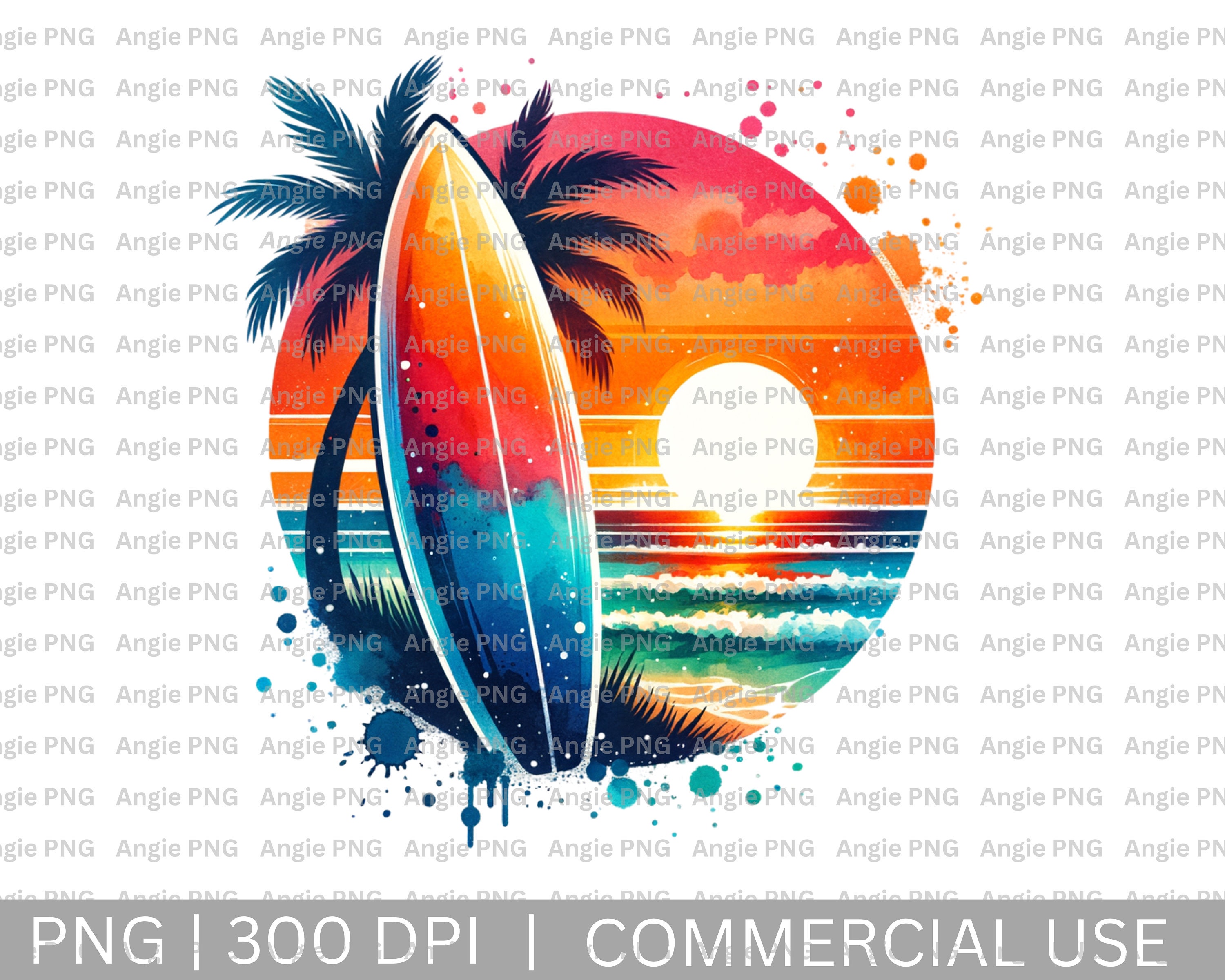 Watercolor Surfboard Clipart for T-shirts, Watercolor Beach PNG, Summer ...