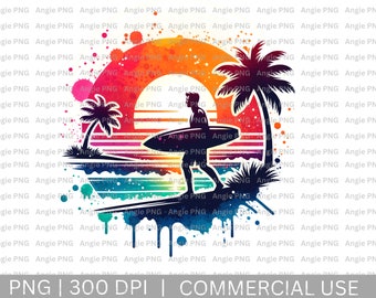 Watercolor Surfboard Clipart for T-shirts, Watercolor Beach PNG, Summer ...