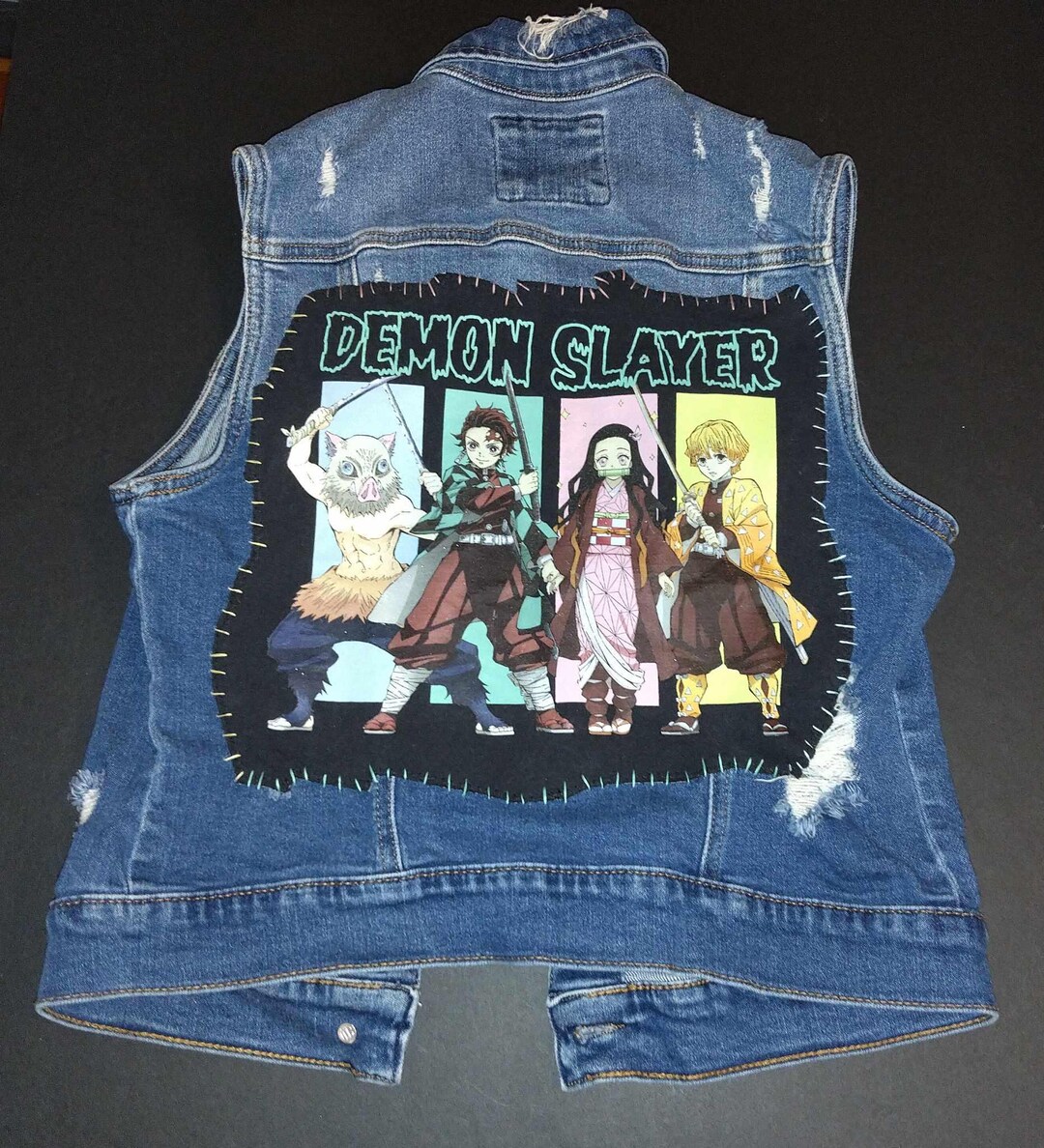 Manga Demon Slayer Upcycled Custom Made Jean Jacket Vest M - Etsy