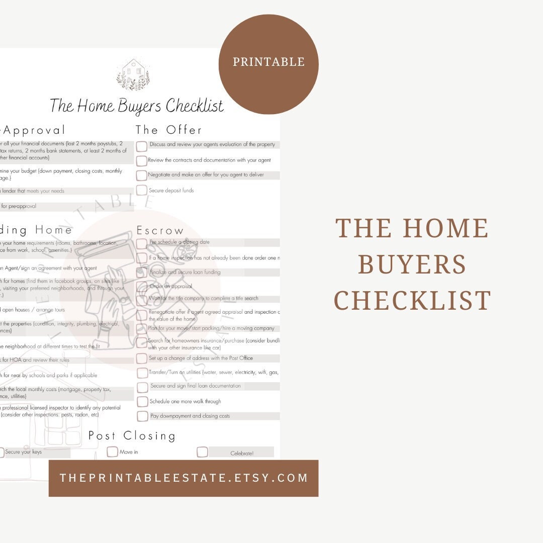 The Home Buyers Checklist - Printable PDF - Etsy