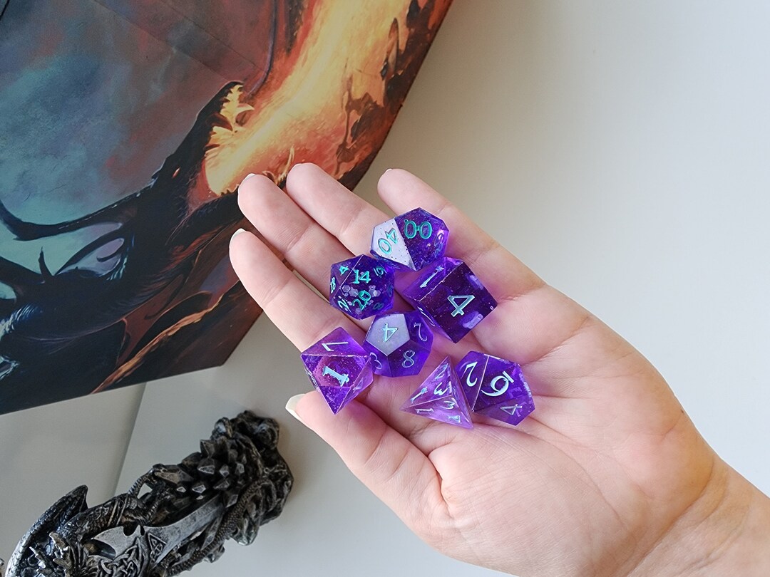 Mystical Translucent Dice Set: Handcrafted Purple & Blue for Rpgs ...