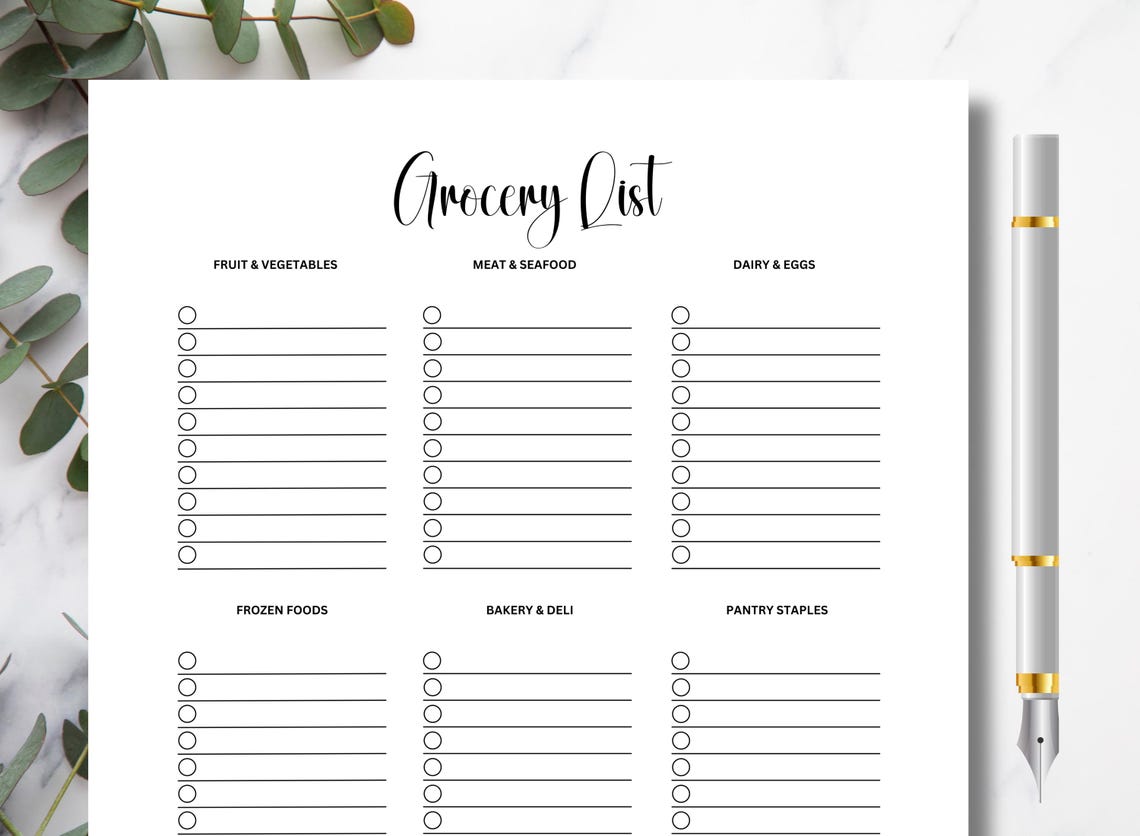 Grocery List Printable PDF Fillable Grocery Template Checklist Shopping ...
