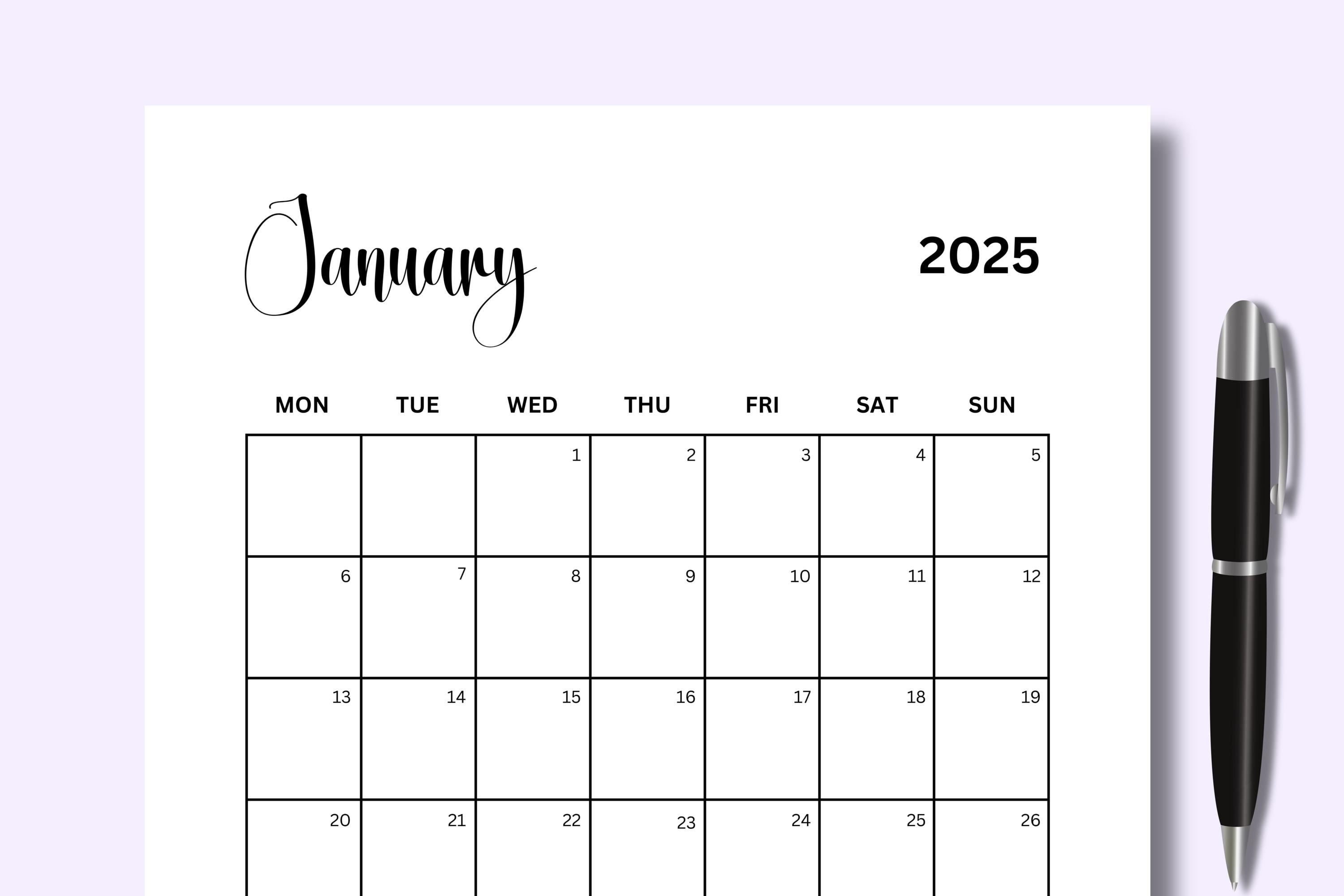 12 Month Dated 2025 Calendar Template, Monthly Calendar, Dated Calendar ...
